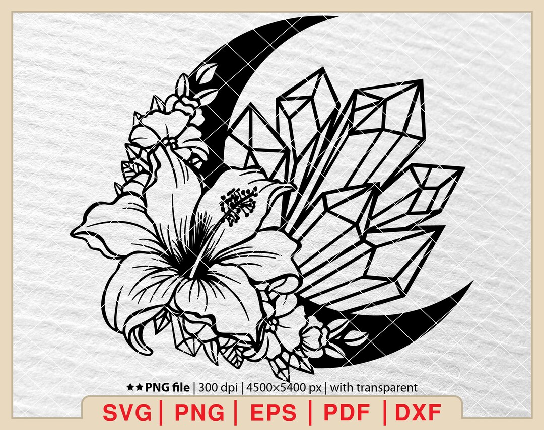 Crystal Moon Flowers Svg, Magic Crystals Svg, Files, Crystal Cut File ...