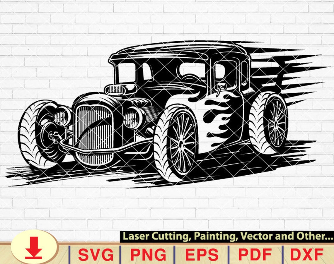 Hot Rod With Flames Svgclassic Car Svghot Rod Car - Etsy