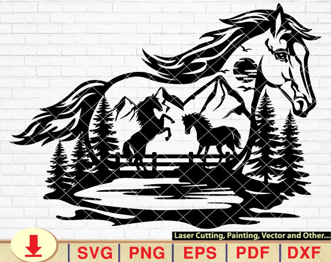 Horse Scene Svg Running Horse Svg Farm Animal Svg Outdoor - Etsy