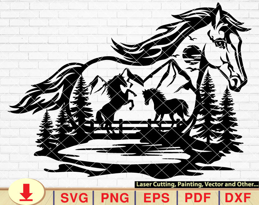 Horse Scene Svg Running Horse Svg Farm Animal Svg Outdoor - Etsy