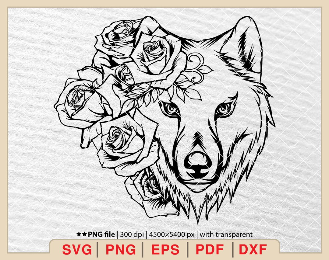 Wolf With Flowers Svg, Wolf Flower Svg, Wolf Svg, Floral Wolf Svg, Wolf ...