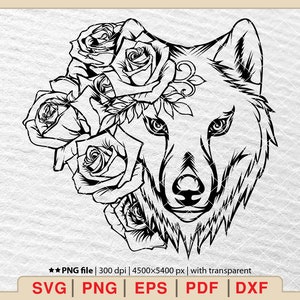 Wolf With Flowers Svg, Wolf Flower Svg, Wolf Svg, Floral Wolf Svg, Wolf ...