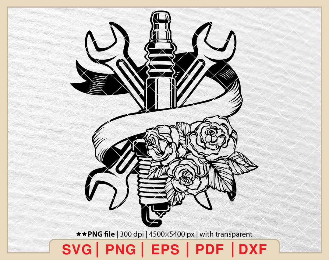 Garage Tool Flower Svg,spanner Svg,spanner Flower Svg,spark Plugs Svg ...