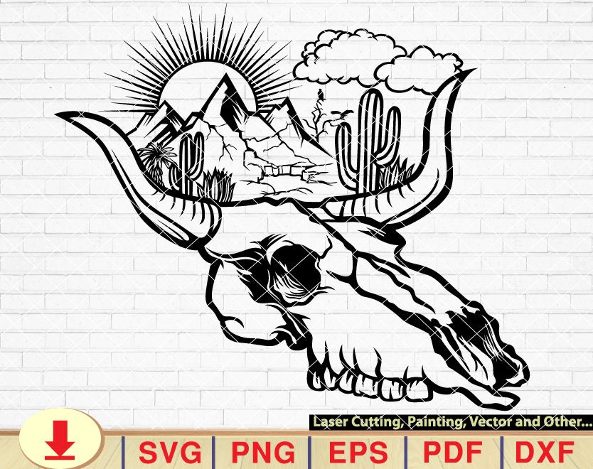 Cow Skull Desert Svg Cow Skull Svg Cactus Svg Cow Skull - Etsy