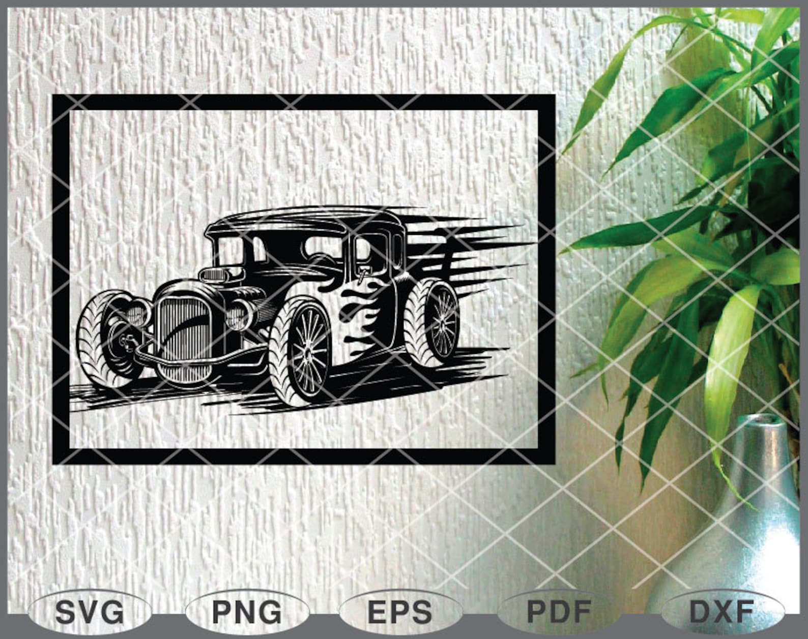 Hot Rod With Flames Svgclassic Car Svghot Rod Car | Etsy