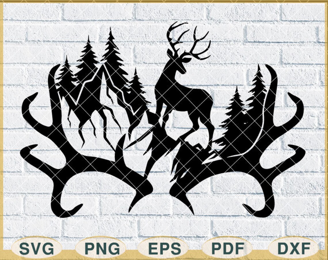 Elk Antler Scene Svg Mountain Scene Svg Bull Elk Svg Elk | Etsy