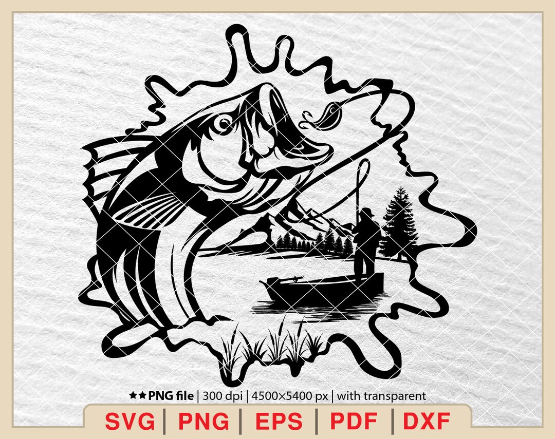 Bass Fishing Scene SVG: River Fisherman Design (digital Download) - Etsy