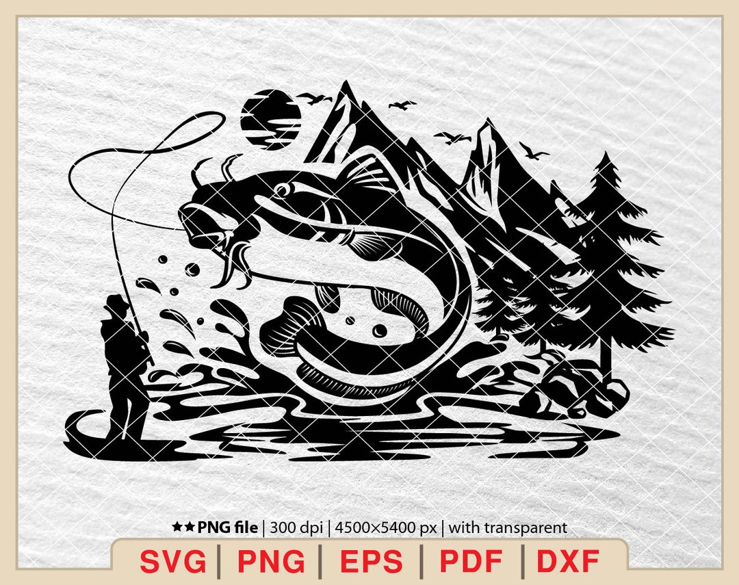 Catfish Fishing Scene SVG: Outdoor Lake Design (digital Files) - Etsy