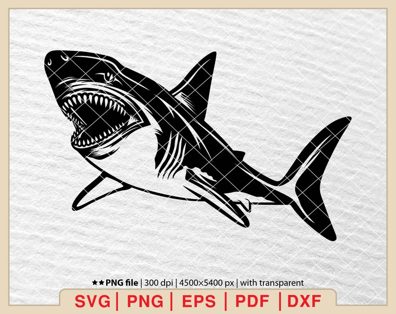 Silueta de tiburón SVG: Clipart de animales marinos (Descarga digital ...