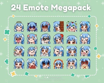 Blue Hair Brown Eye Mocha Skin Kawaii Cute Emote Megapack - Etsy