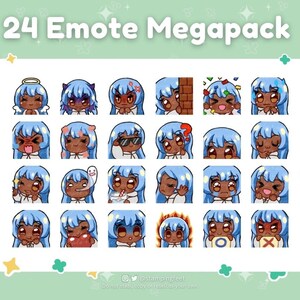 Blue Hair Brown Eye Mocha Skin Kawaii Cute Emote Megapack - Etsy