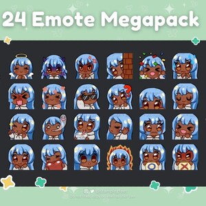 Blue Hair Brown Eye Mocha Skin Kawaii Cute Emote Megapack - Etsy