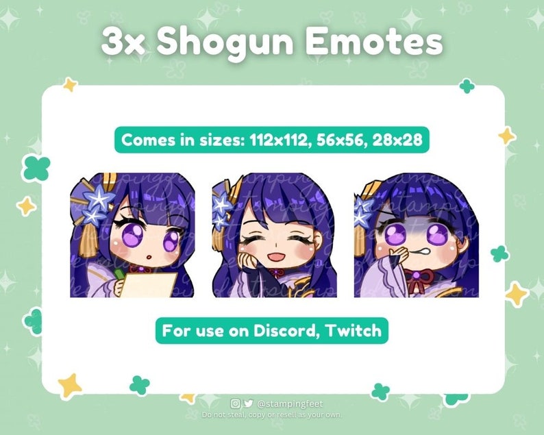 Raiden Shogun Genshin Impact Cute Chibi Emotes for Twitch Discord ...