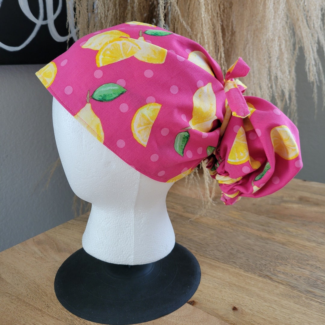 Lemons and Pink Pattern Surgical Scrub Cap for Nurses, Pas, Rts ...