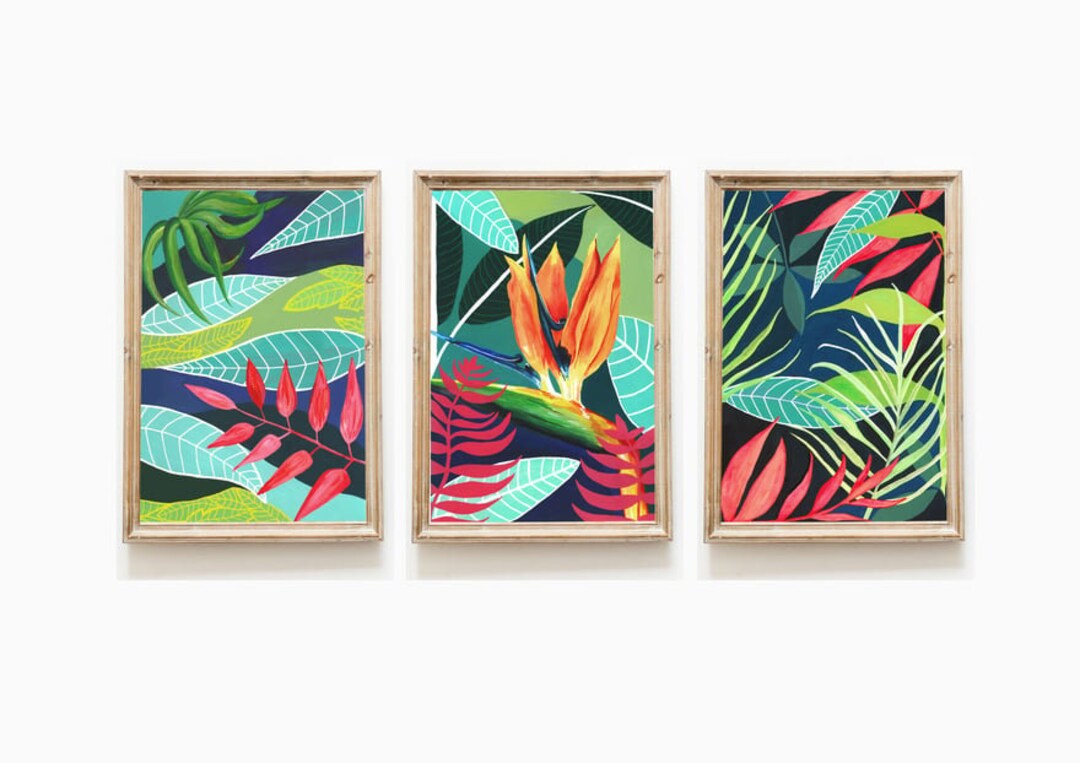 Bird of Paradise Set of 3 A5/A4 Art Print Jungle Wall Art - Etsy