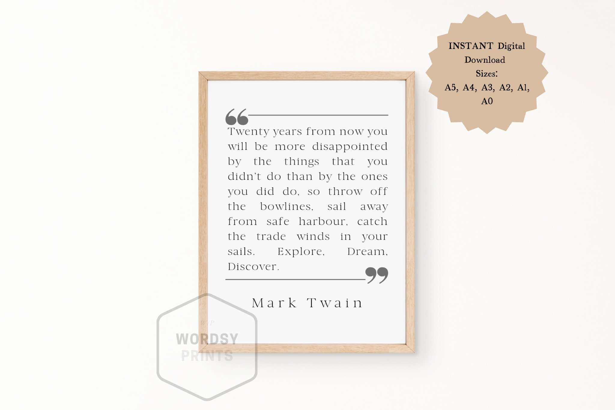 20 Years Inspiration Printable, Mark Twain Quote Poster, Mark Twain ...
