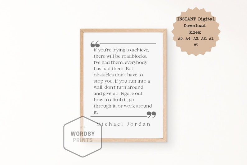 Michael Jordan Roadblocks Quote Printable, Michael Jordan Wall Art ...