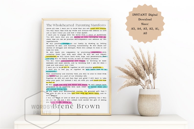 Brene Brown Wholehearted Parenting Digital Poster, Brene Brown ...