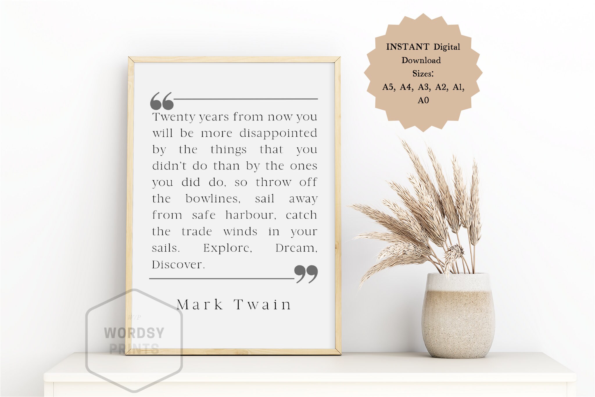 20 Years Inspiration Printable, Mark Twain Quote Poster, Mark Twain ...