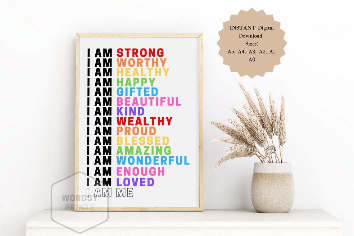 I Am Affirmations Poster - Digital Download, Printable Motivational Art ...