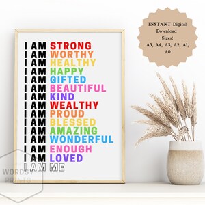 I Am Affirmations Poster - Digital Download, Printable Motivational Art ...