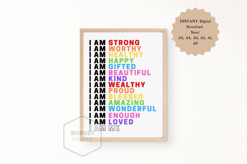 I Am Affirmations Poster - Digital Download, Printable Motivational Art ...