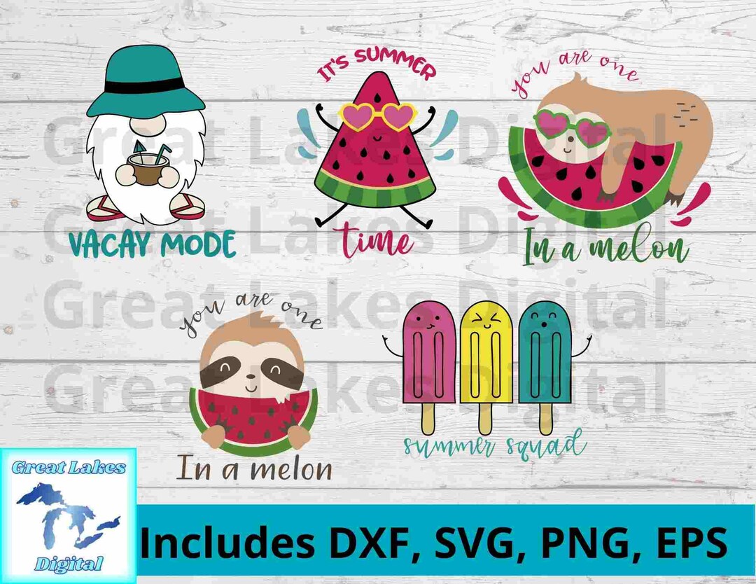 5 Summer Bundle Digital Files Png, Svg. Dxf, Eps. Great for T-shirts ...