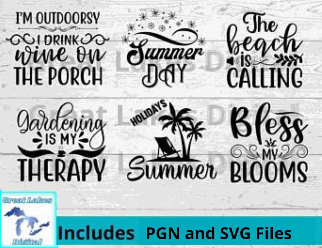 6 Summer Themed Digital Files Png, Svg Files Included for Each Design ...