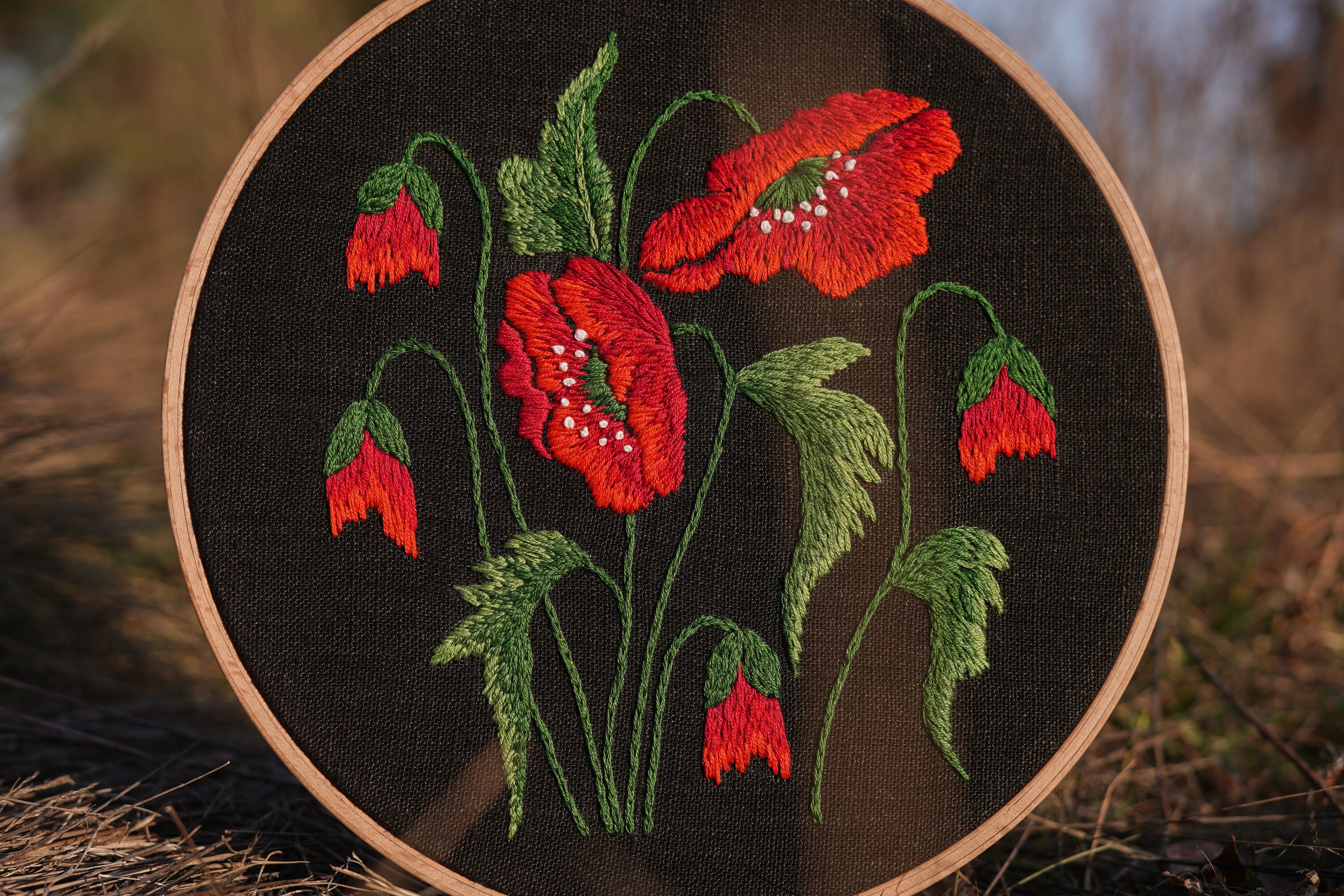 Red Poppy Embroidery Pattern Video Tutorial Flower - Etsy