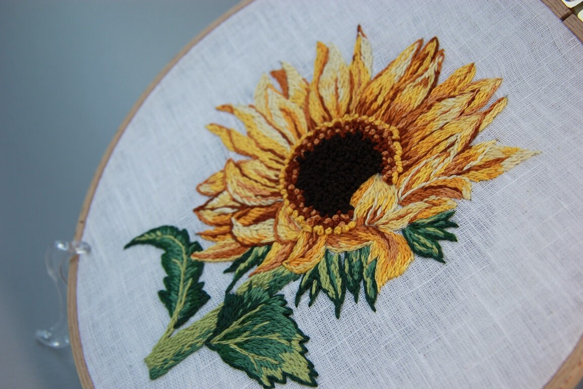 Sunflower Embroidery Pattern Video Tutorial. Digital - Etsy