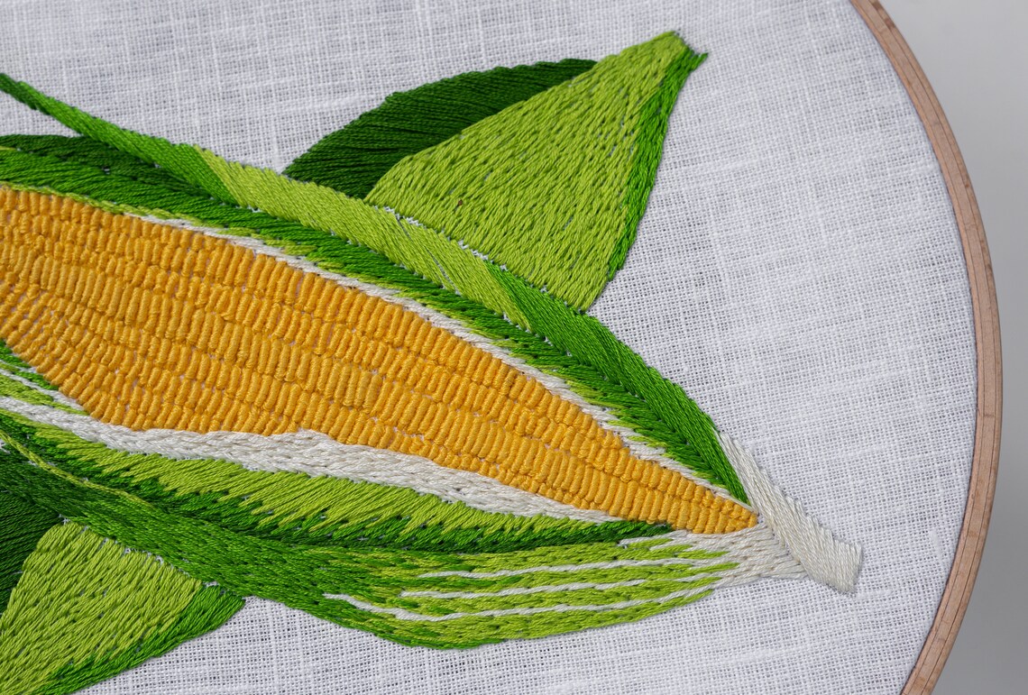 Corn Embroidery Pattern Video Tutorial Vegetable Embroidery | Etsy
