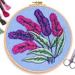 Lilac Bouquet Embroidery Pattern + Video Tutorial, Floral Embroidery ...