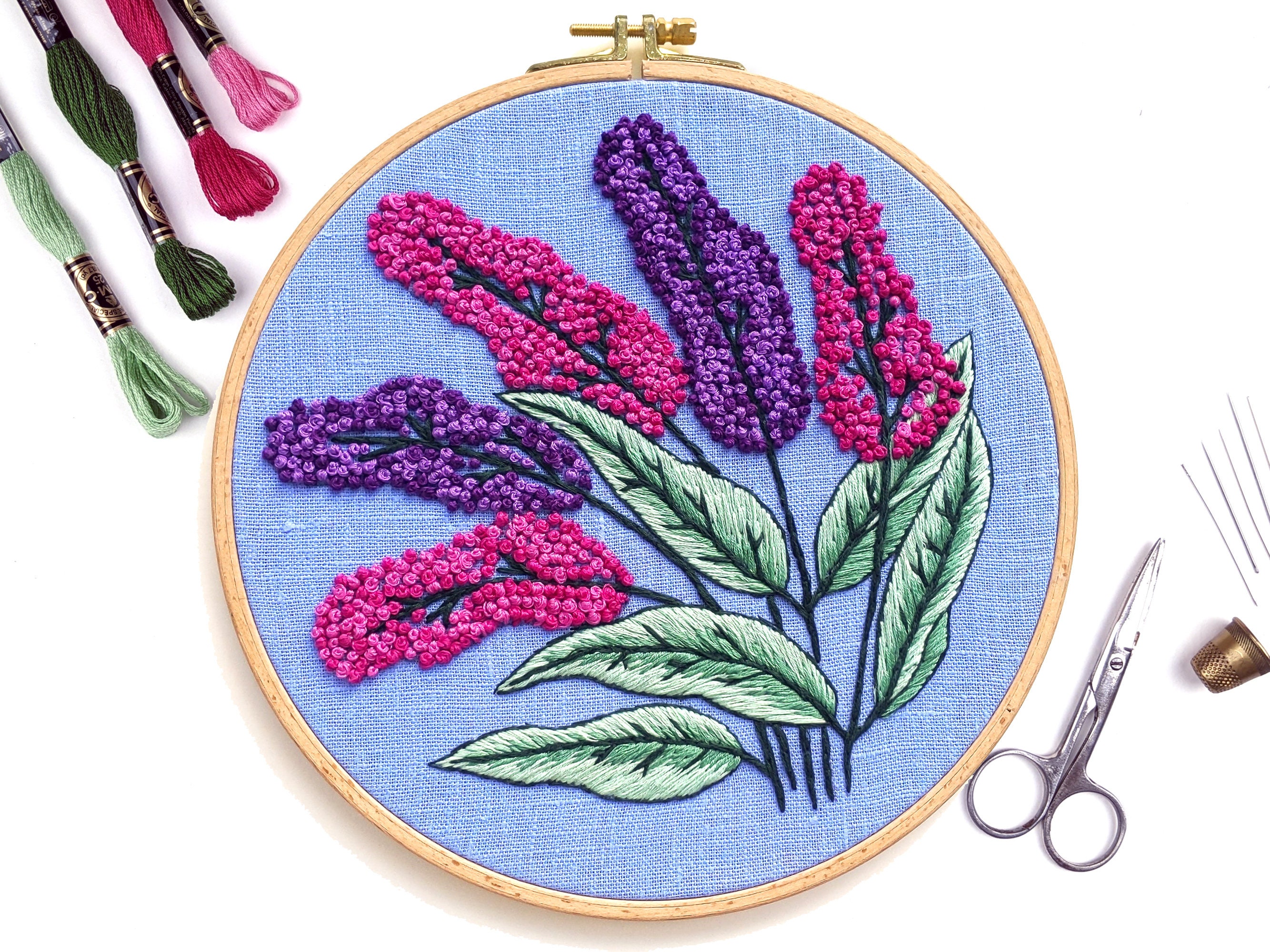 Lilac Bouquet Embroidery Pattern + Video Tutorial, Floral Embroidery ...