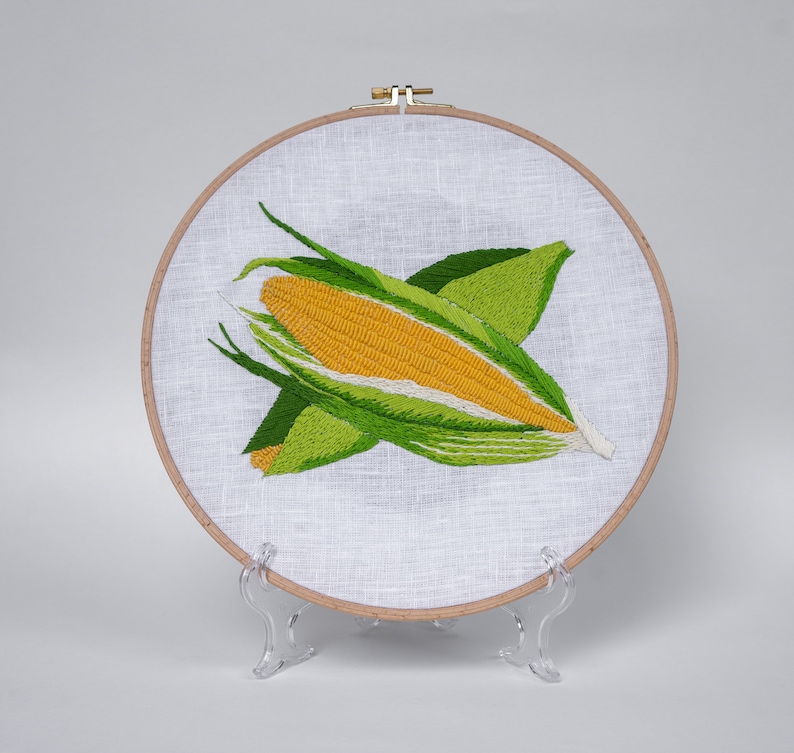 Corn Embroidery Pattern Video Tutorial Vegetable Embroidery | Etsy