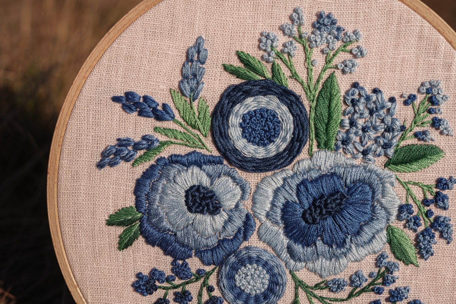 Blue Flowers Embroidery Pattern Video Tutorial Flower - Etsy