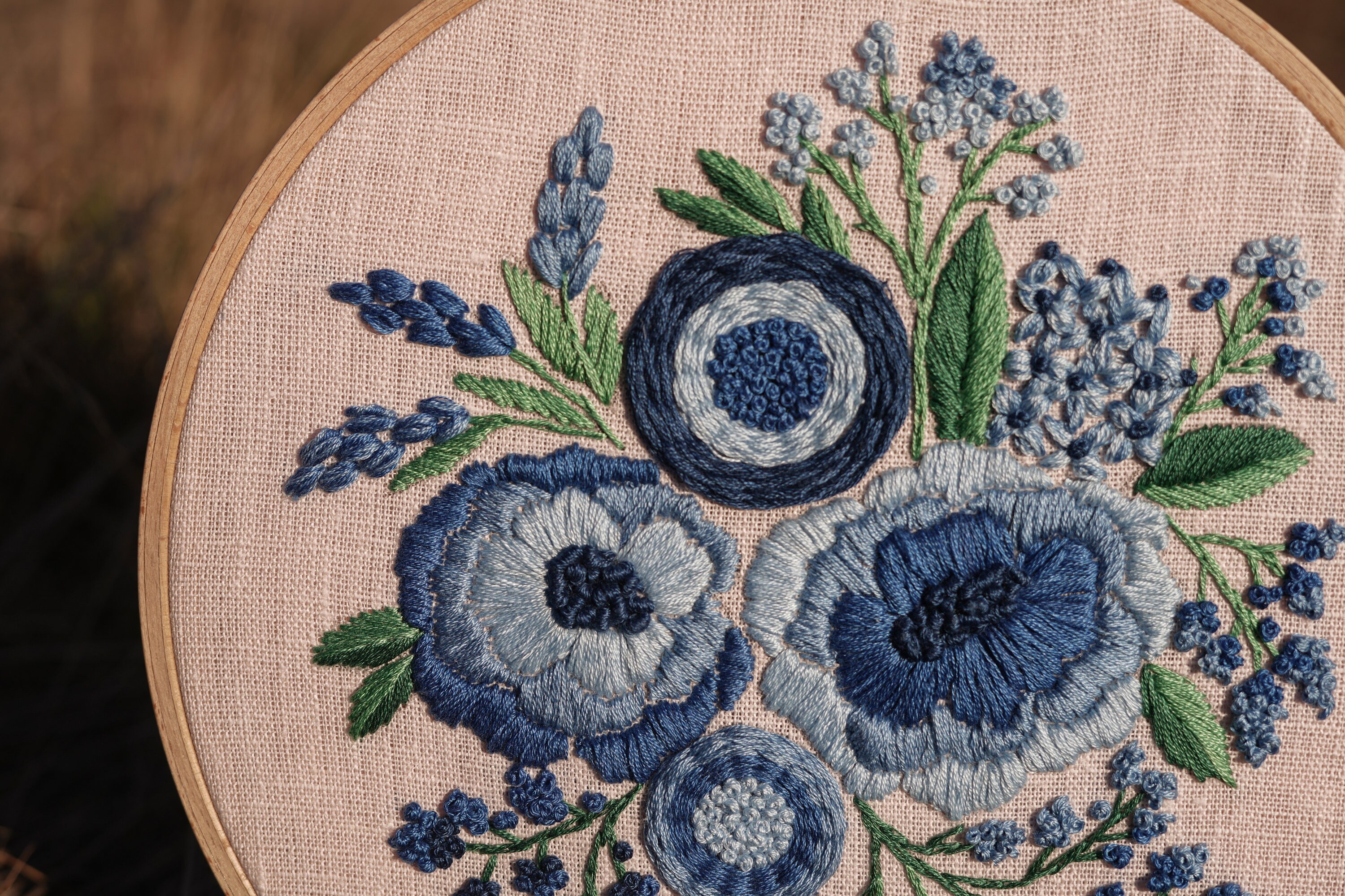 Blue Flowers Embroidery Pattern Video Tutorial Flower - Etsy