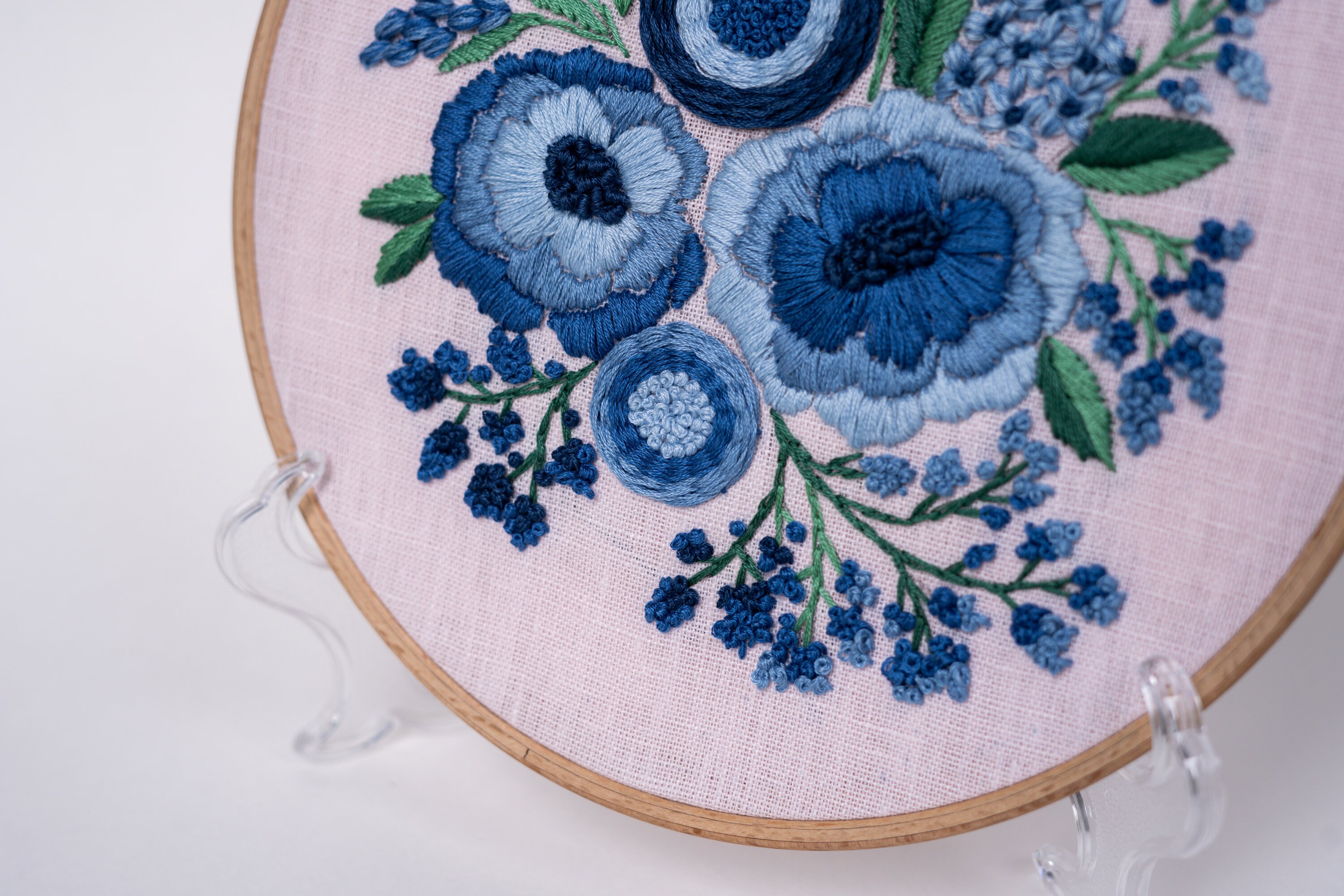 Blue Flowers Embroidery Pattern Video Tutorial Flower - Etsy
