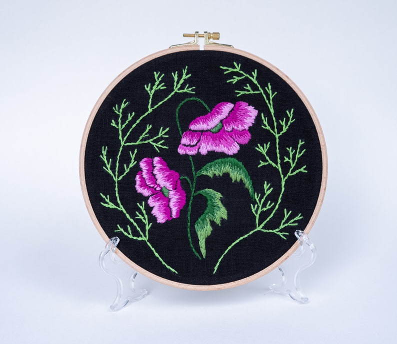 Pink Poppies Embroidery Pattern Video Tutorial Floral | Etsy