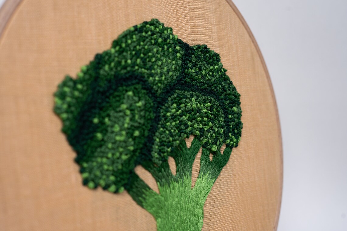 Broccoli Embroidery Pattern Video Tutorial Vegetable | Etsy