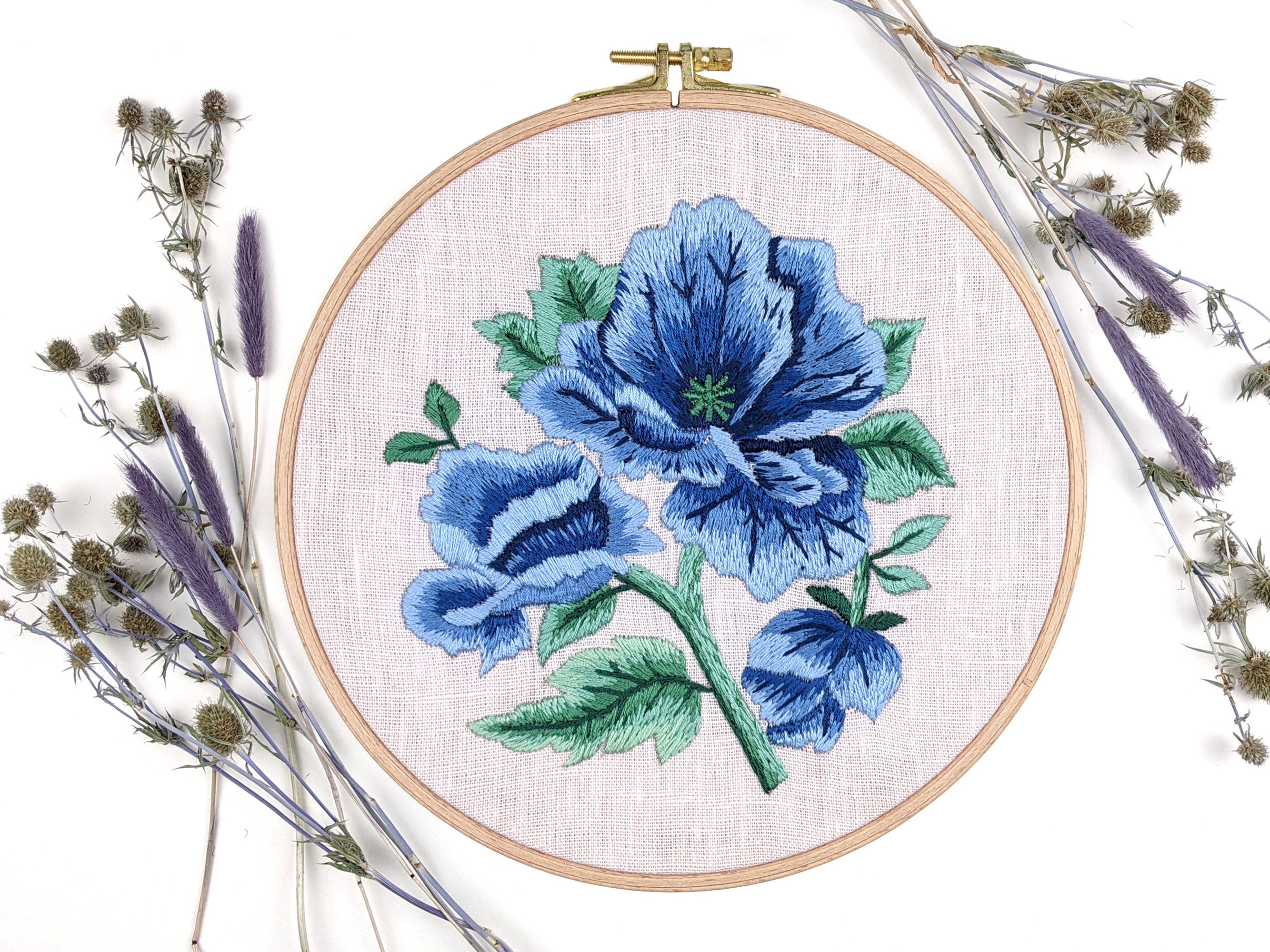 Blue Roses Embroidery Pattern Video Tutorial Floral - Etsy