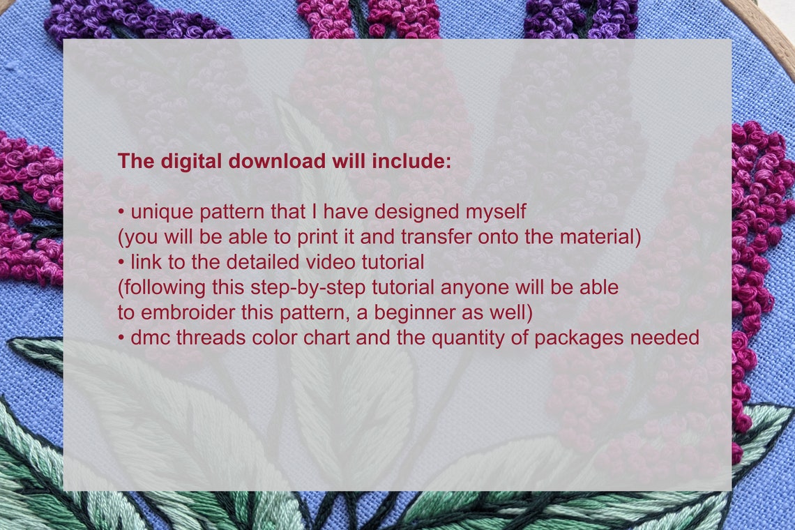 Lilac Bouquet Embroidery Pattern Video Tutorial Floral - Etsy