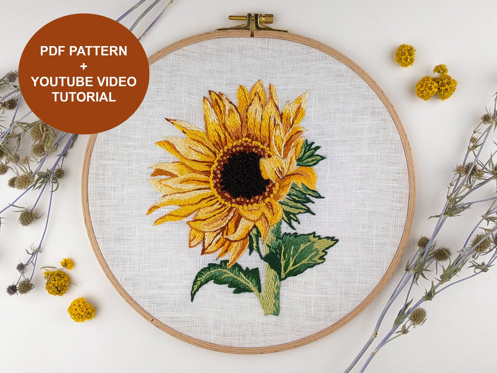 Sunflower Embroidery Pattern Video Tutorial. Digital - Etsy