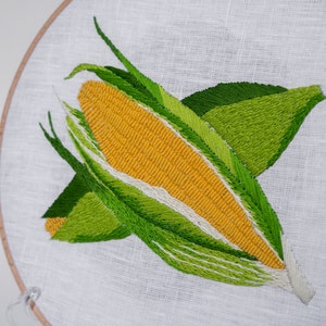 Corn Embroidery Pattern Video Tutorial Vegetable Embroidery | Etsy