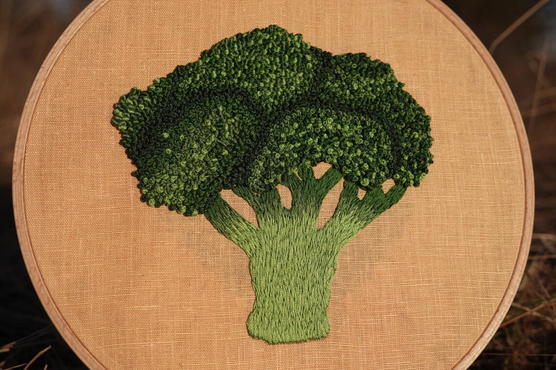 Broccoli Embroidery Pattern Video Tutorial Vegetable | Etsy