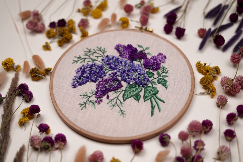 Lilac Embroidery Pattern Video Tutorial Flower Embroidery - Etsy