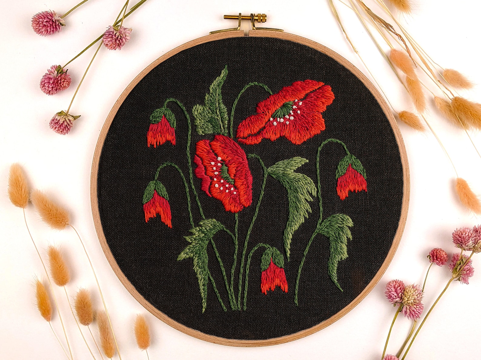 Red Poppy Embroidery Pattern + Video Tutorial, Flower Embroidery Pdf ...