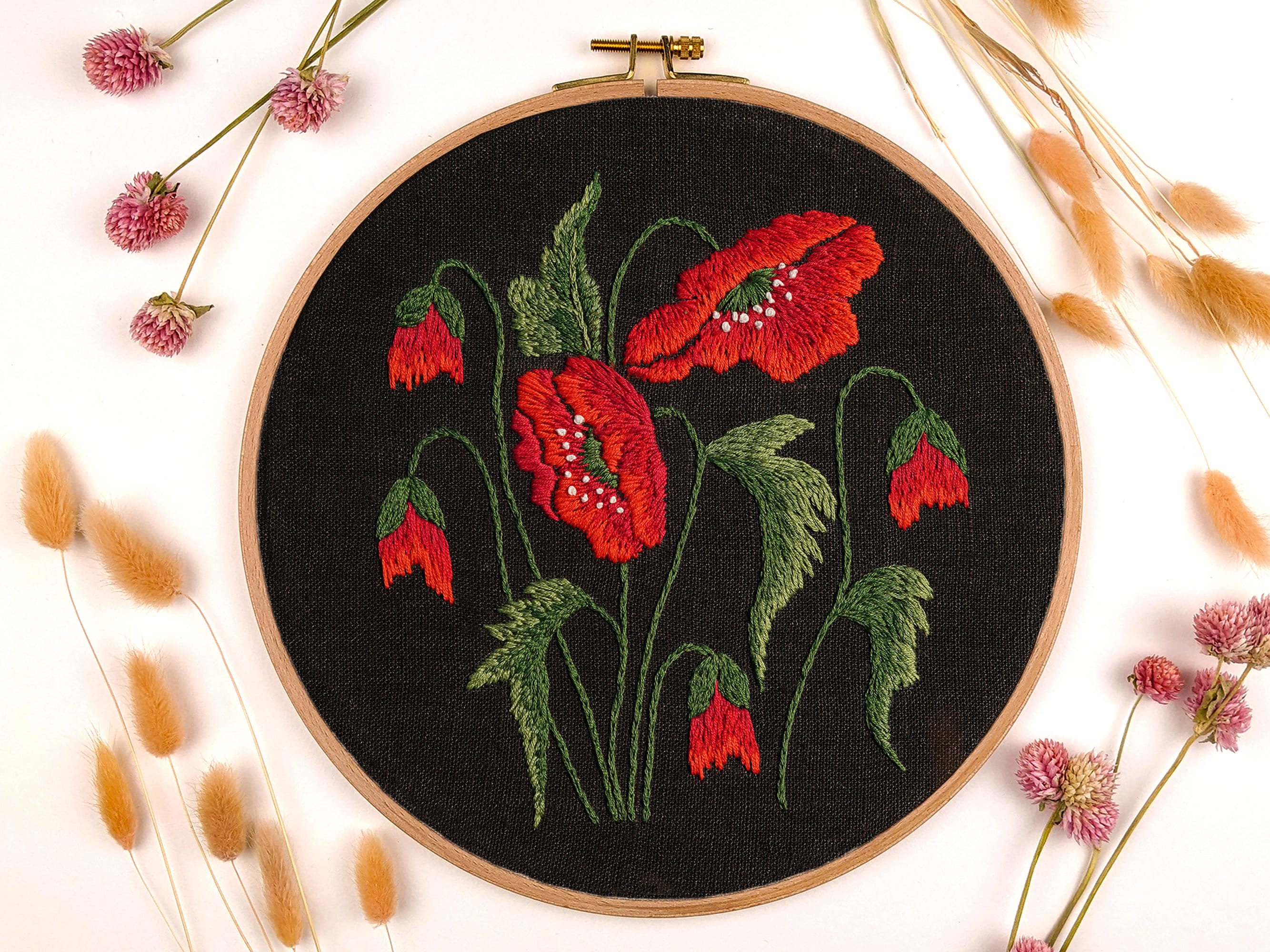 Red Poppy Embroidery Pattern Video Tutorial Flower - Etsy