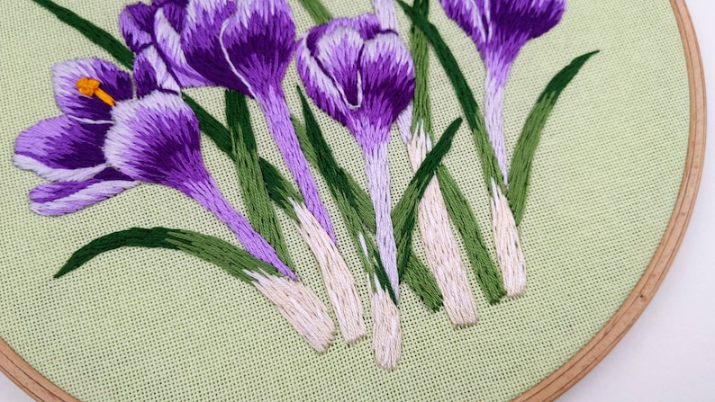 Violet Crocus Embroidery Pattern + Video Tutorial, Flower Embroidery ...