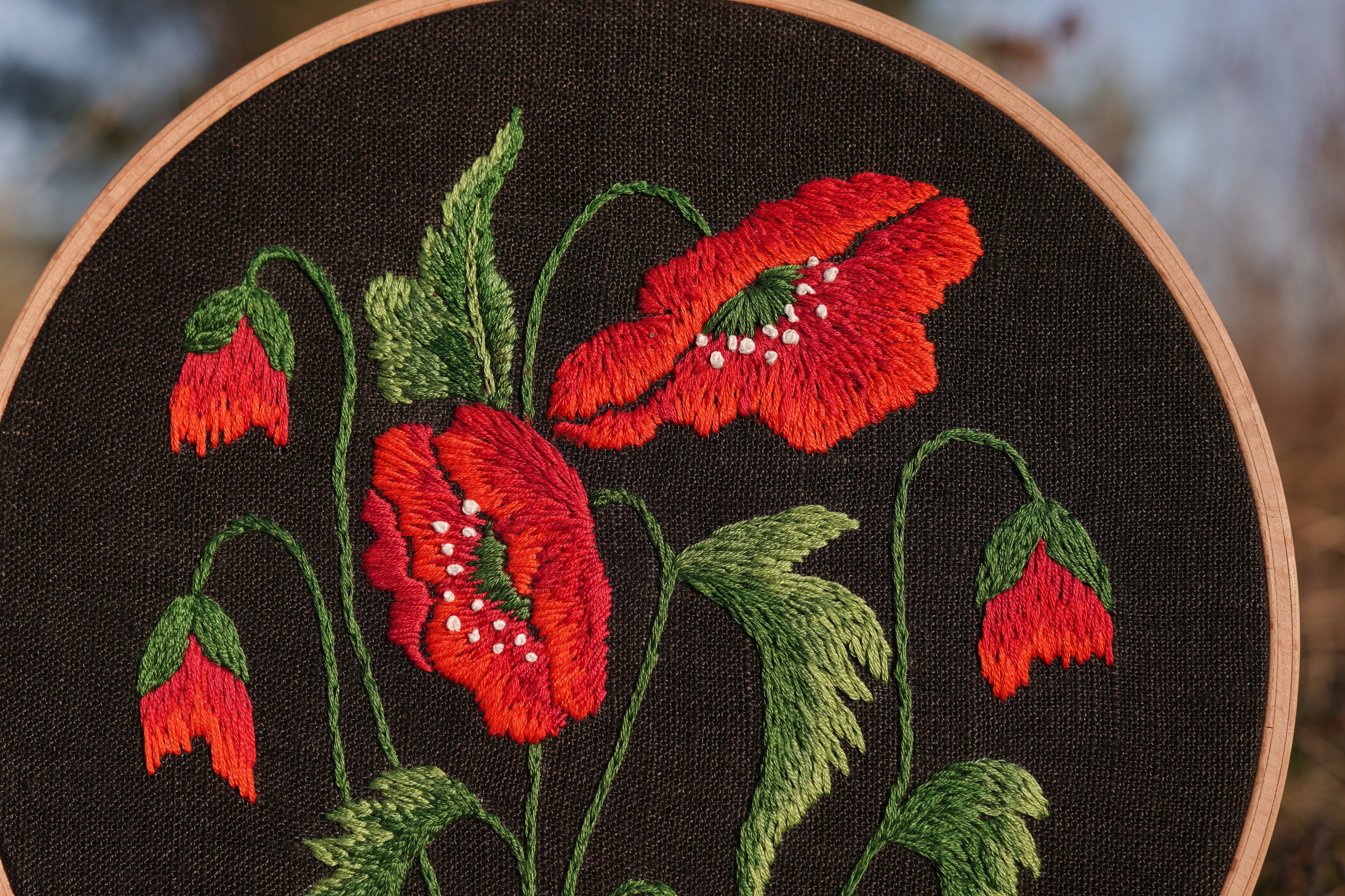 Red Poppy Embroidery Pattern Video Tutorial Flower - Etsy