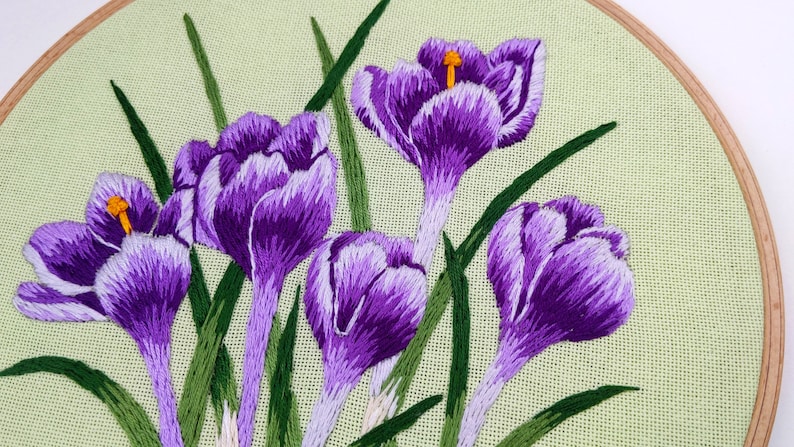 Violet Crocus Embroidery Pattern + Video Tutorial, Flower Embroidery ...